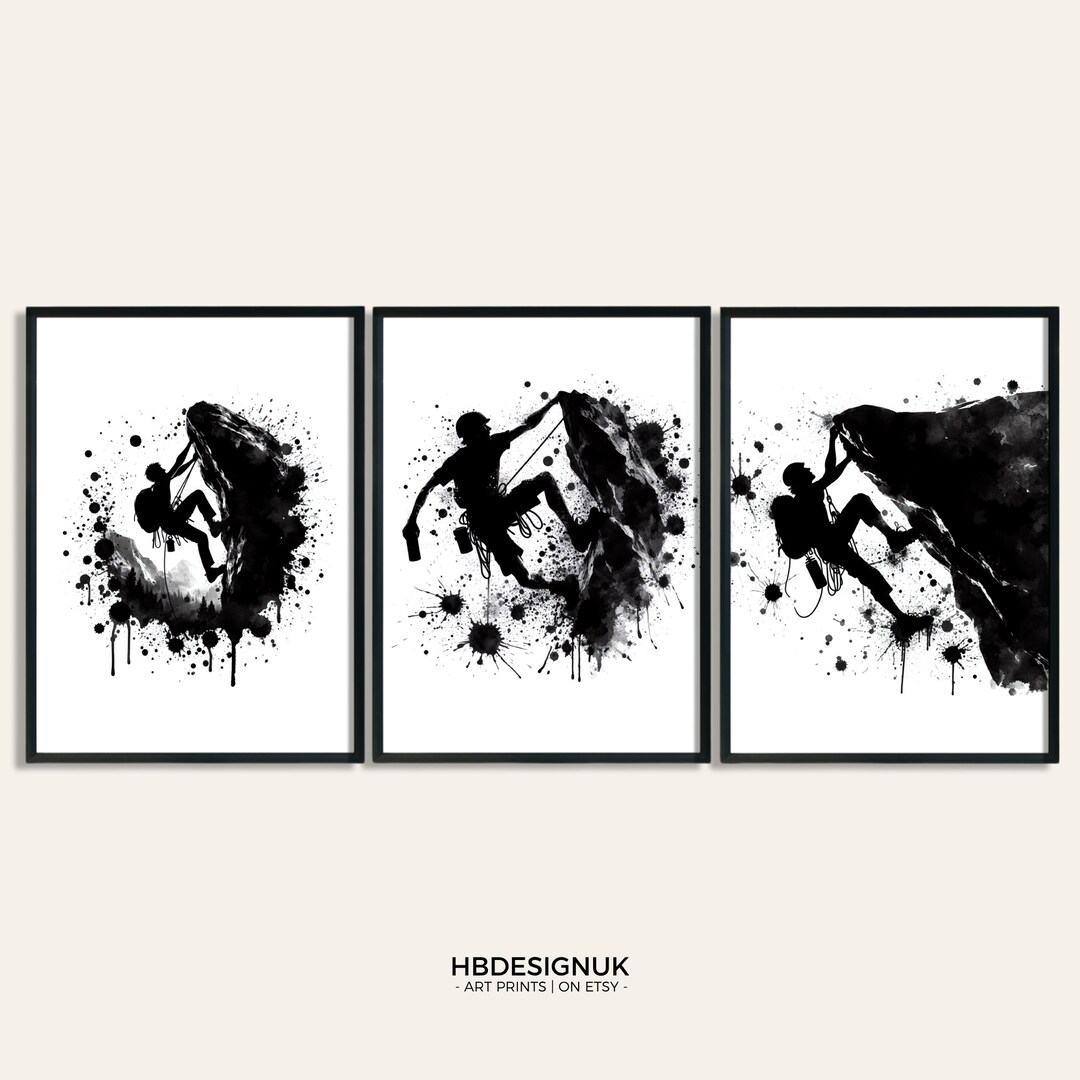 Climbing Wall Art Print Set - Set of 3 Climbing Prints | Watercolour ...