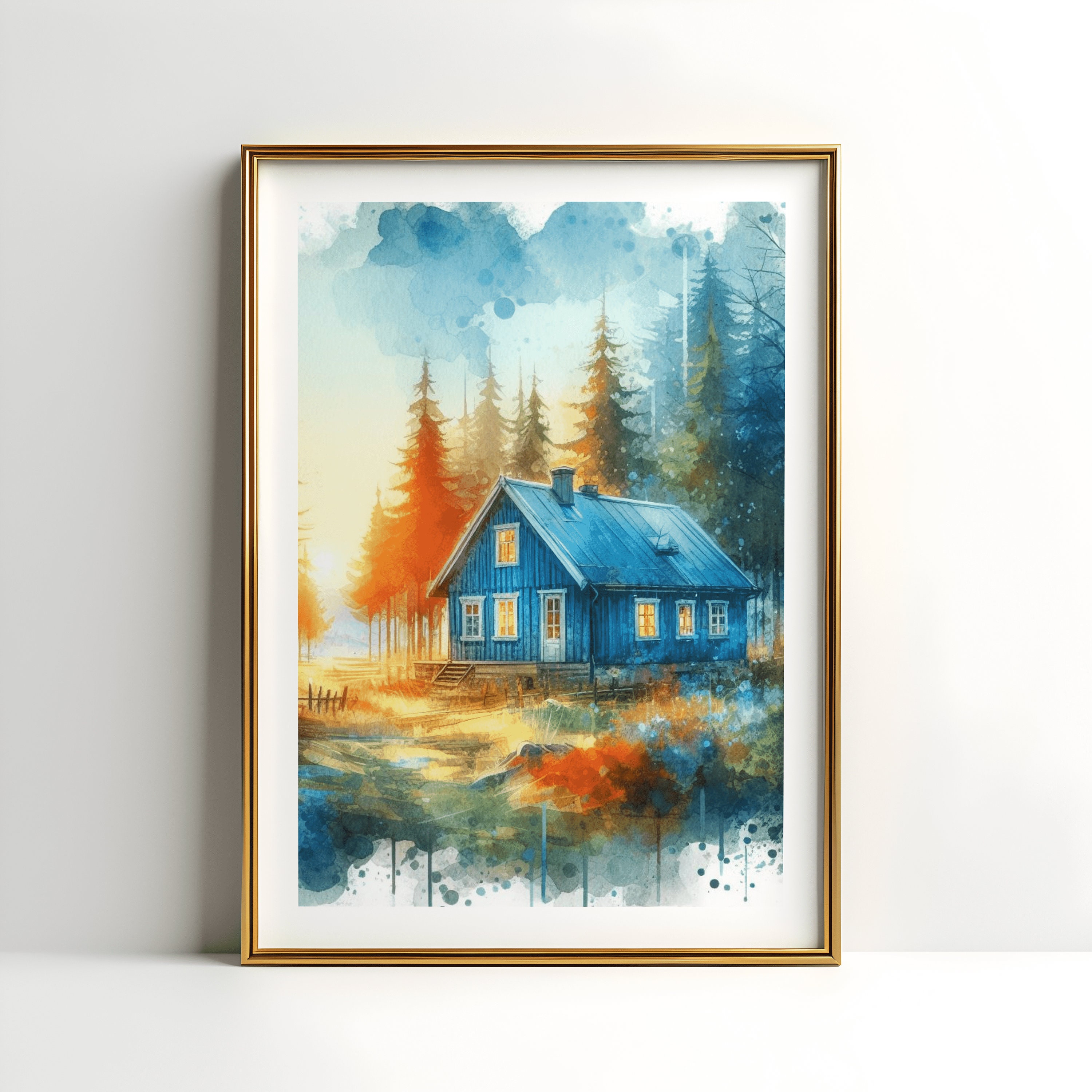 Scandinavian Cabin Print Set - 3 Watercolour Posters | Scandi Wall Art ...