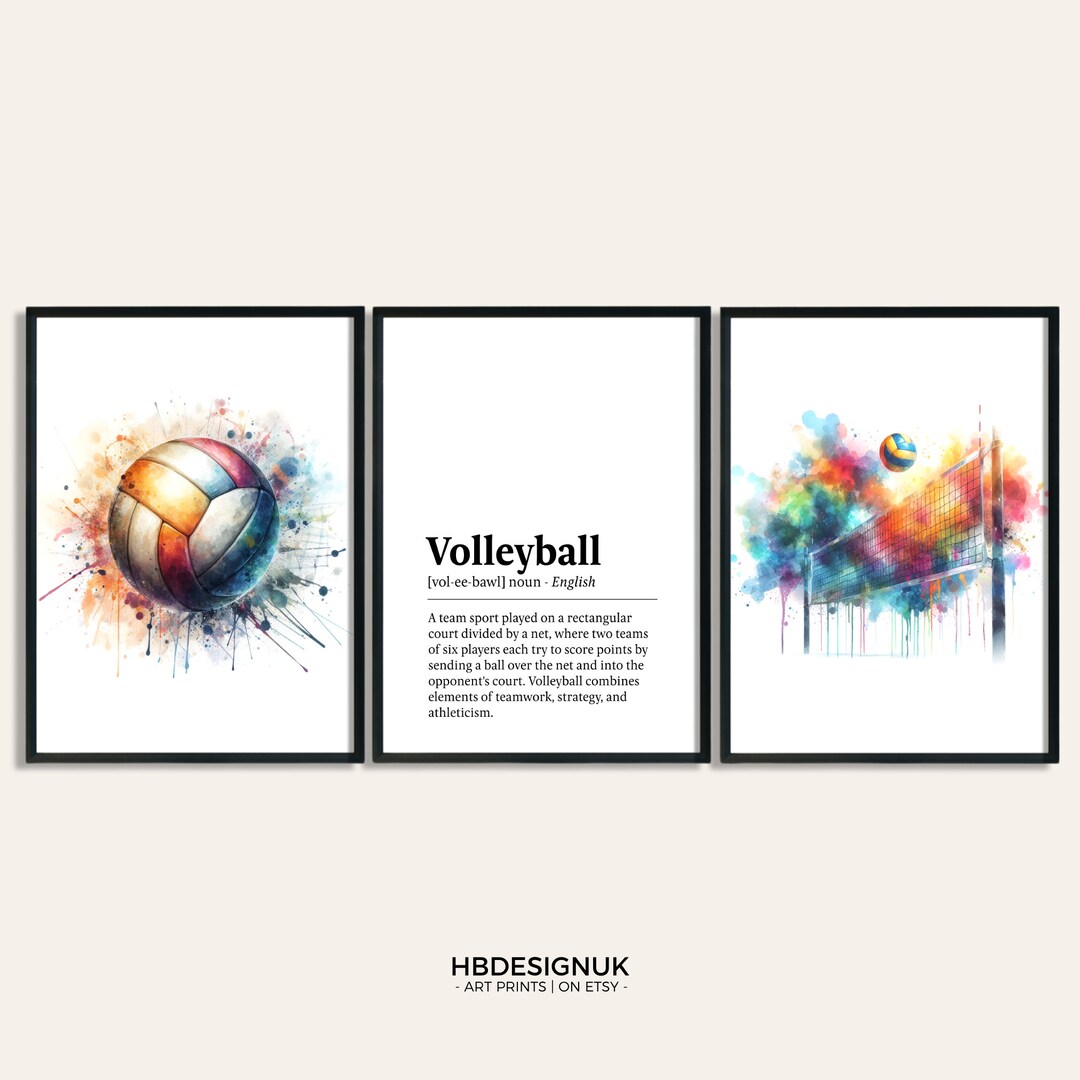 Volleyball Poster Print - Set of 3 Pictures | Volley Ball Print Set ...