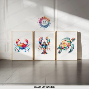 Watercolour Sea Creature Prints - 3 Colourful Posters | Painting Design ...