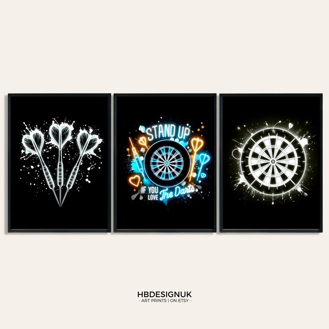 Darts Poster Print Set - Neon Black and White | Darts Fan Gift | Dart ...