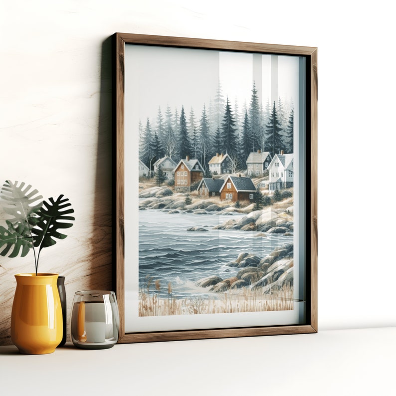 Nordic Village Print Set 3 Watercolour Posters Scandi Wall Art ...