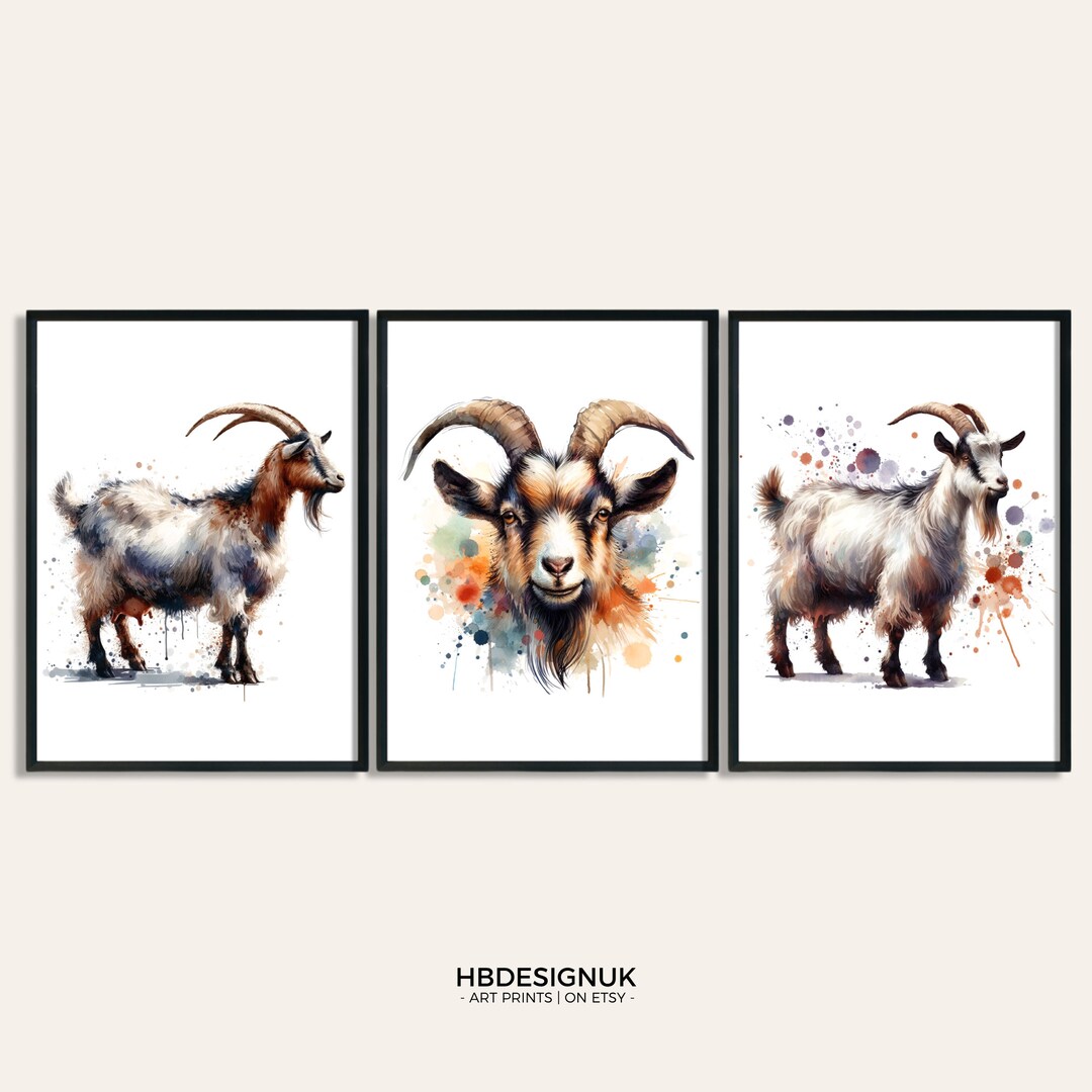 Goat Poster Print - Set of 3 Pictures | Watercolour Goat Prints ...