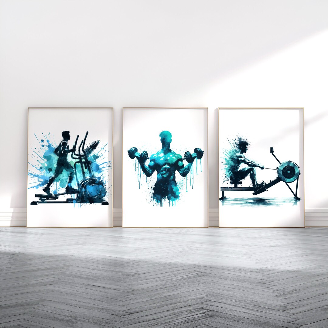 Fitness Machine Print Set - 3 Gym Prints | Watercolour Design ...