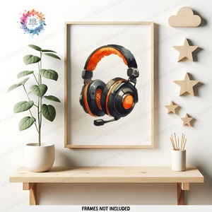 Orange Gaming Poster Prints - Set of 3 Gamer Artwork | Boys Bedroom ...