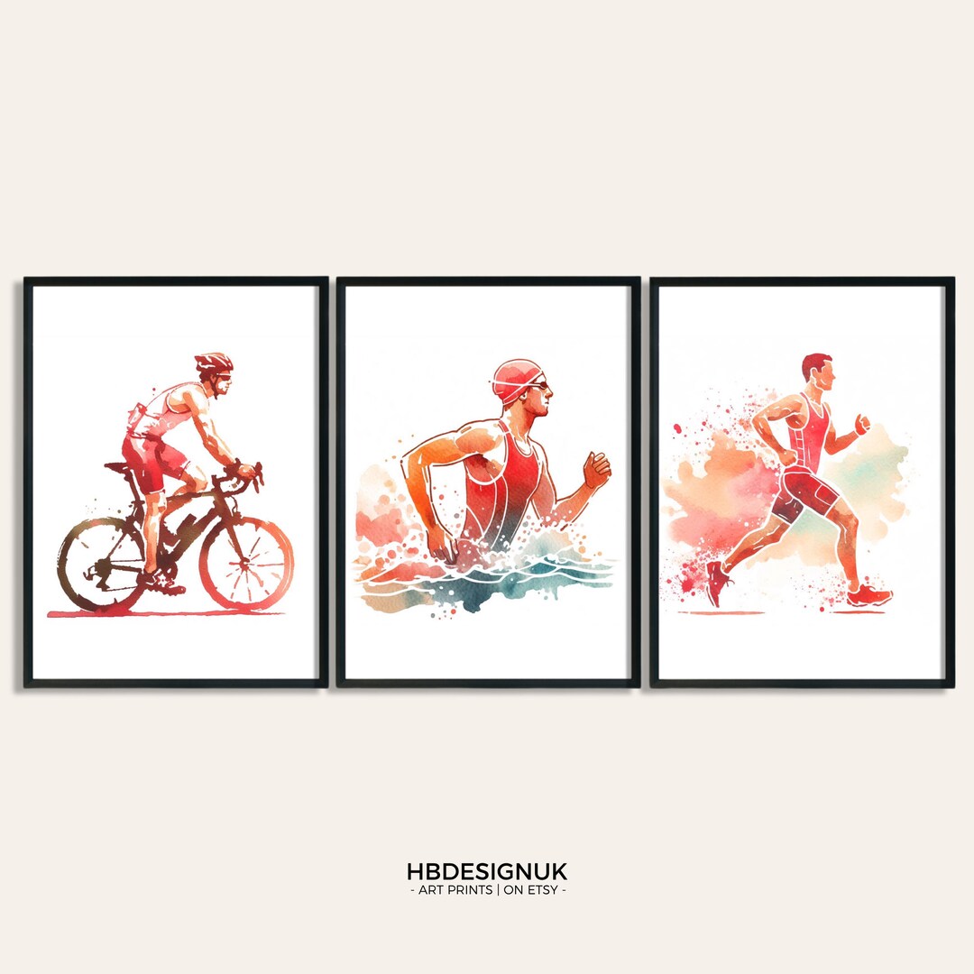 Mens Triathlon Print Set - 3 Posters | Wall Art Gifts | Triathlon Art ...