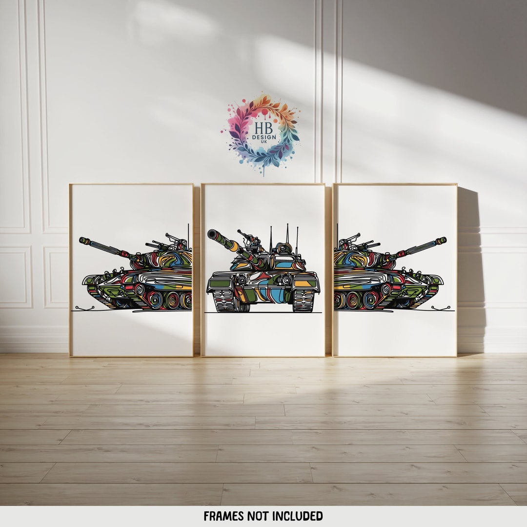 Colourful Tank Print Set - 3 Tanks Posters | Watercolour Design | Boys ...