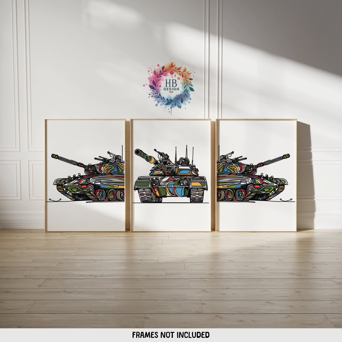Colourful Tank Print Set - 3 Tanks Posters | Watercolour Design | Boys ...