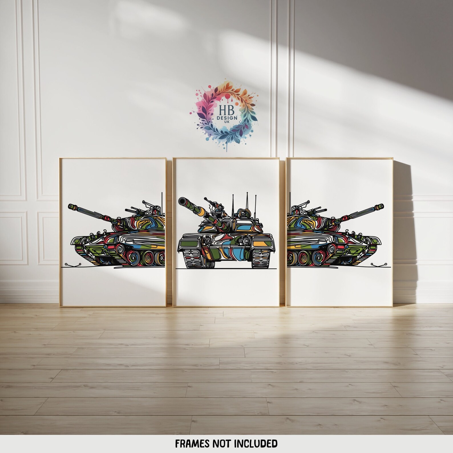 Colourful Tank Print Set - 3 Tanks Posters | Watercolour Design | Boys ...