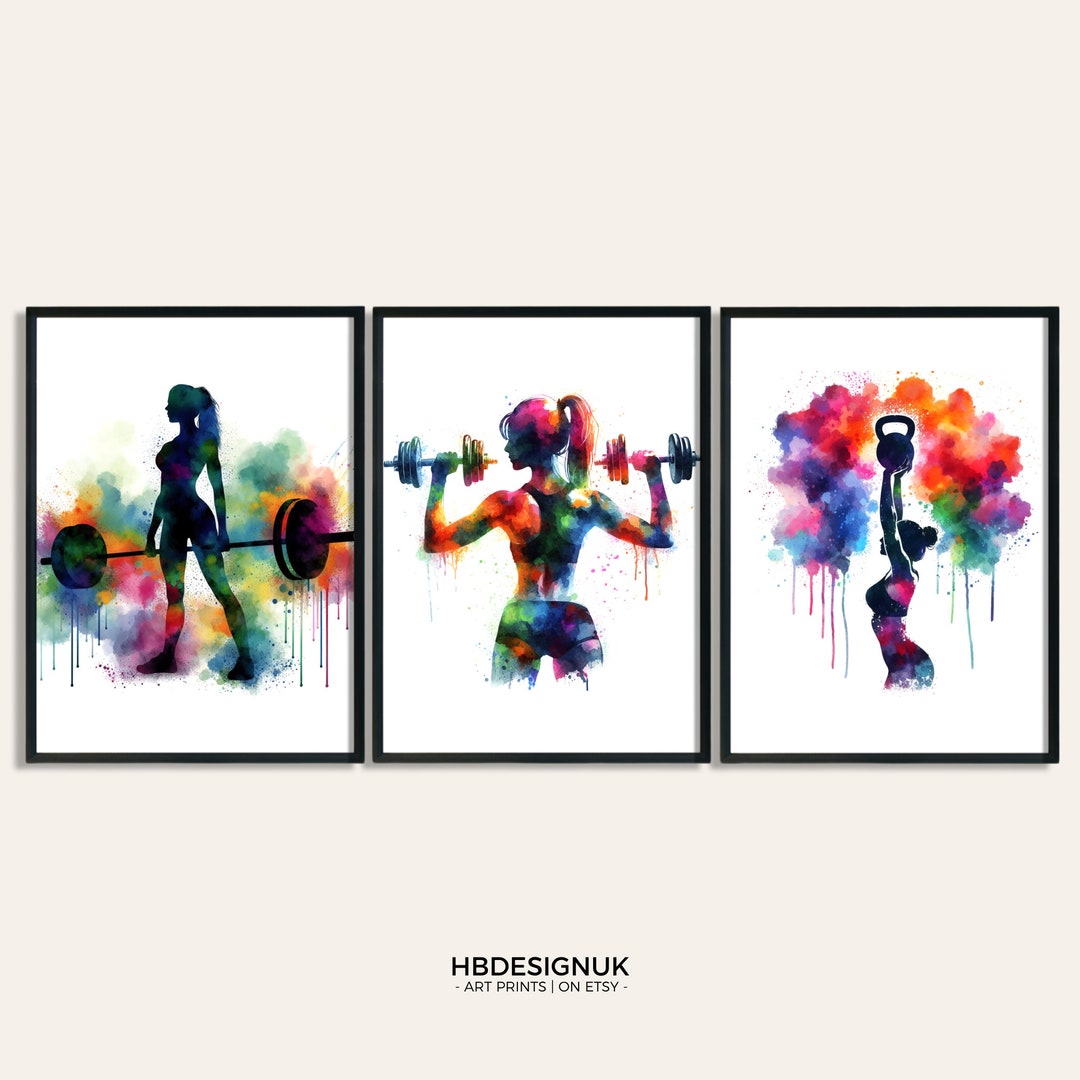 Home Gym Decor Print - Set of 3 Gym Posters | Watercolour Posters ...
