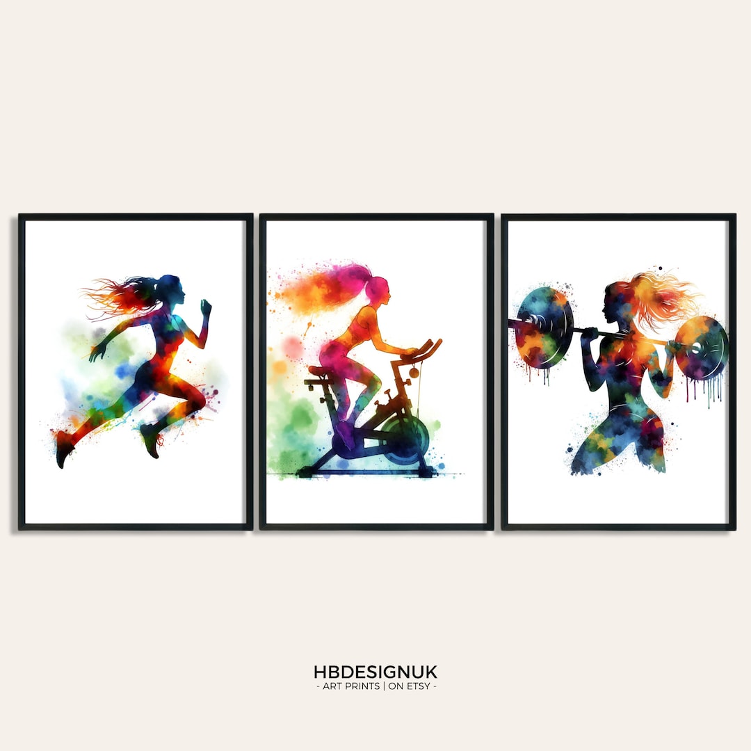 Woman Gym Print - Set of 3 Gym Girl Posters | Watercolour Wall Art ...
