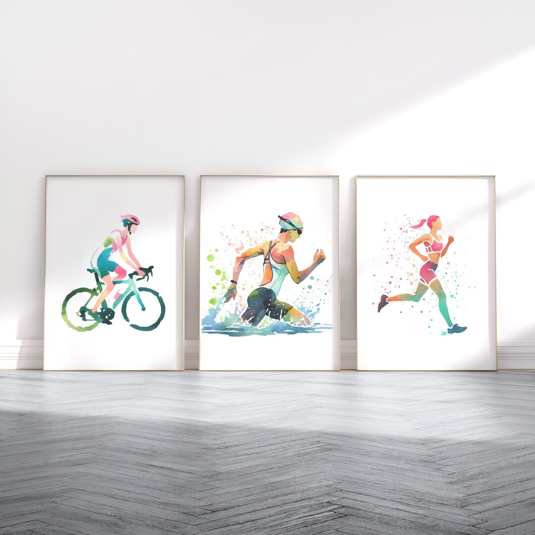 Womens Triathlon Print Set - 3 Posters | Wall Art Gifts | Triathlon Art ...