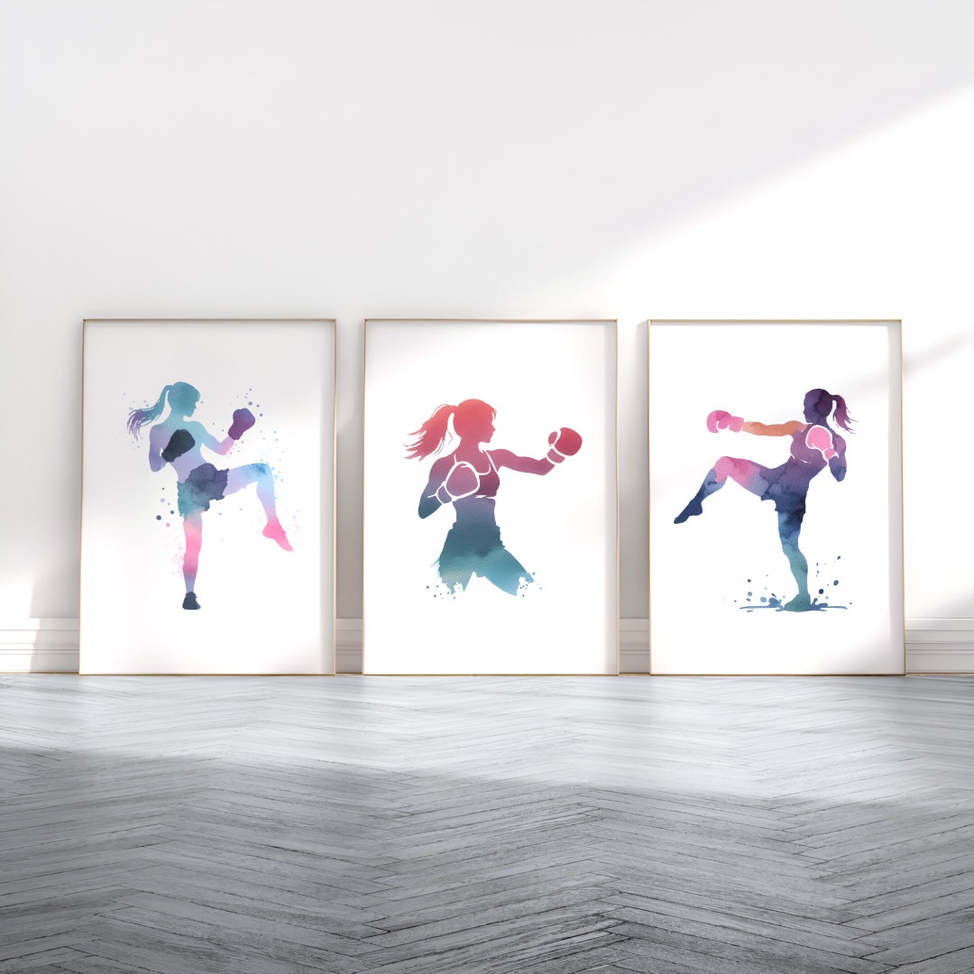 Girl Kickboxing Poster Set - 3 Kickboxer Prints | Women's Boxing ...
