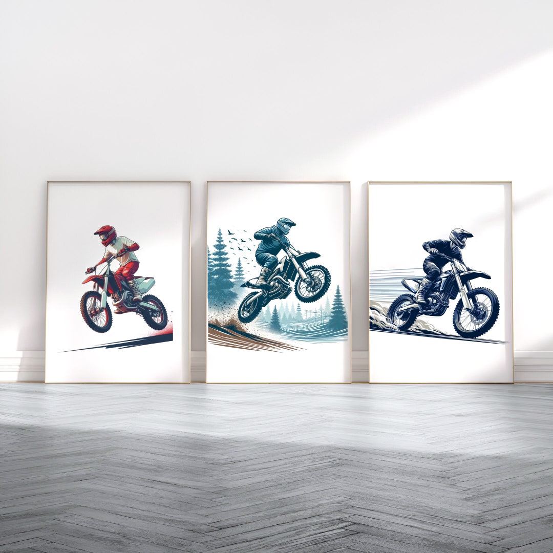 Motocross Wall Art Print - Set of 3 Minimalist Dirt Bike Posters ...