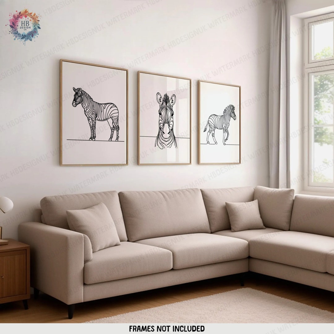 Minimalist Zebra Prints - Set of 3 Posters | Line Drawing Decor Print ...