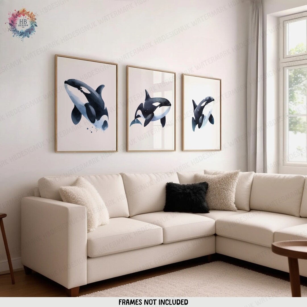 Orca Whale Print Set - 3 Watercolour Designs | Orcas Wall Art | Beach ...