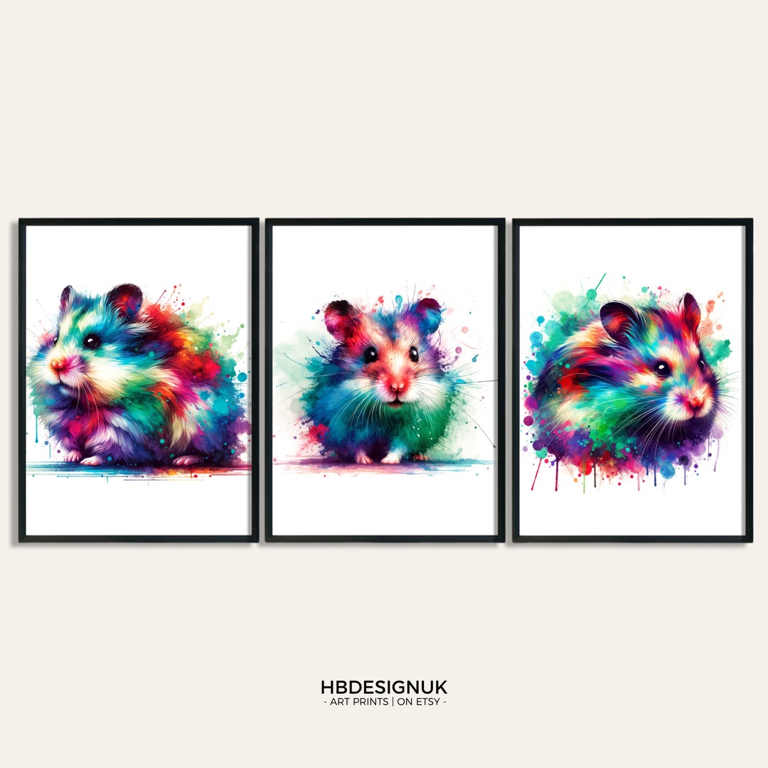 Colourful Hamster Poster Print Set - 3 Watercolour Prints | Hamsters ...
