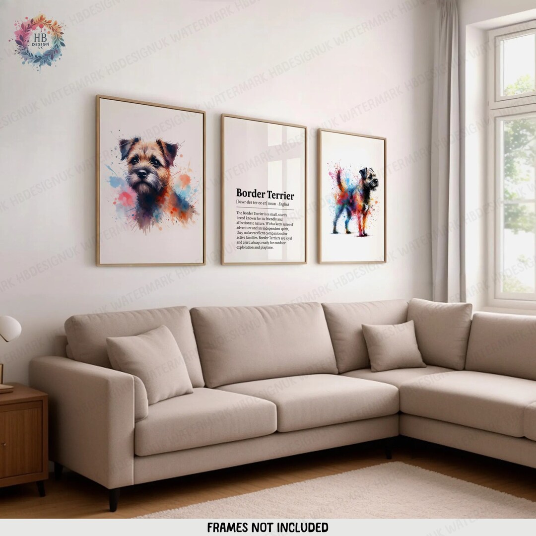Border Terrier Prints - Set of 3 Posters | Watercolor Definition Wall ...
