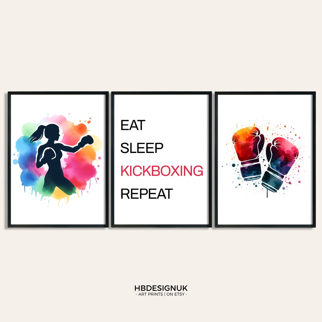 Kickboxer Poster Set - 3 Kickboxing Prints | Women's Boxing | Girl ...
