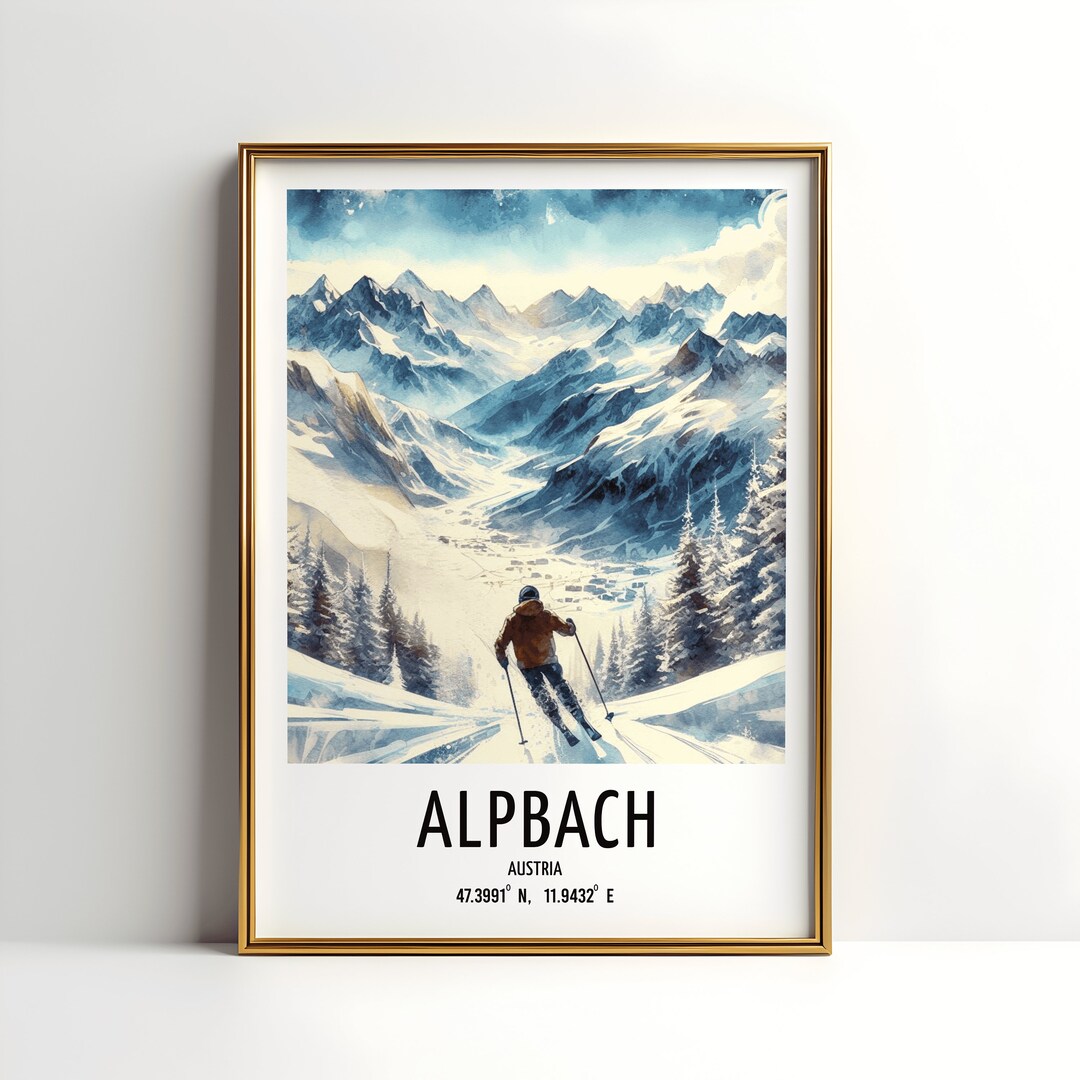 Alpbach Ski Poster - Watercolour Art Print | Travel Wall Artwork ...