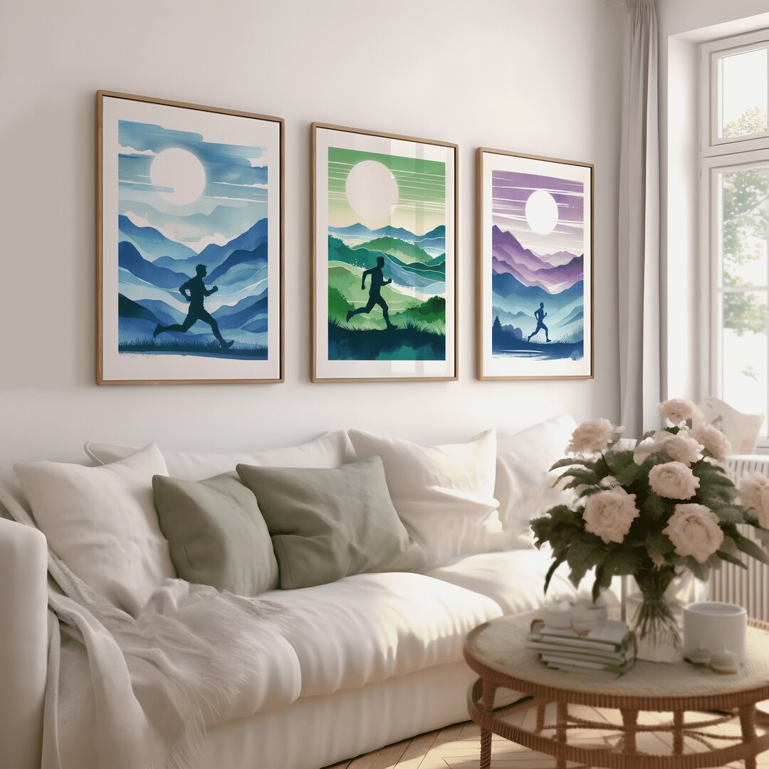 Mens Running Prints 3 Runner Posters Watercolour Wall Art Men Artwork ...