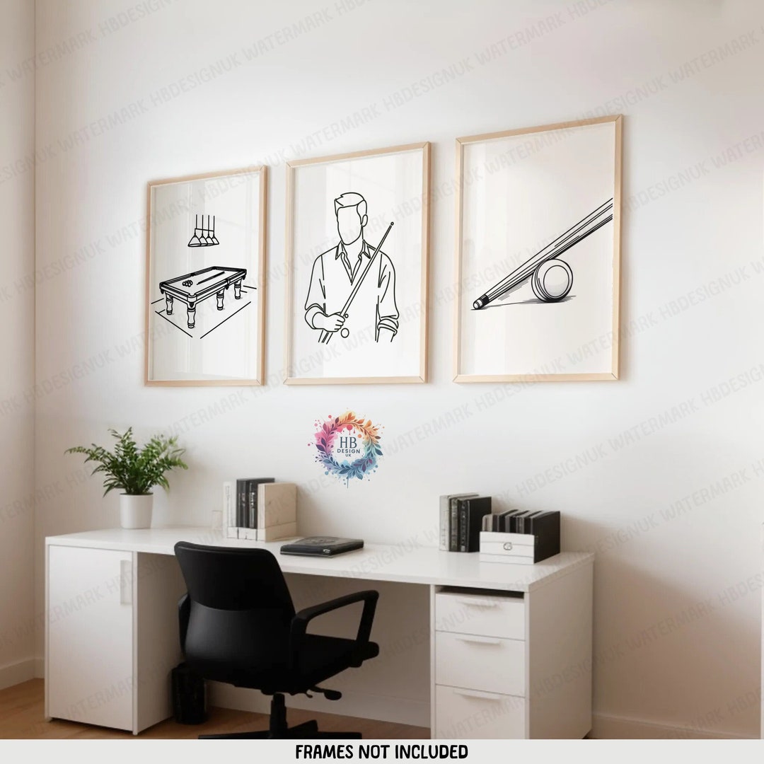Minimalist Snooker Prints - Set of 3 Posters | Line Art Design | 8 Ball ...