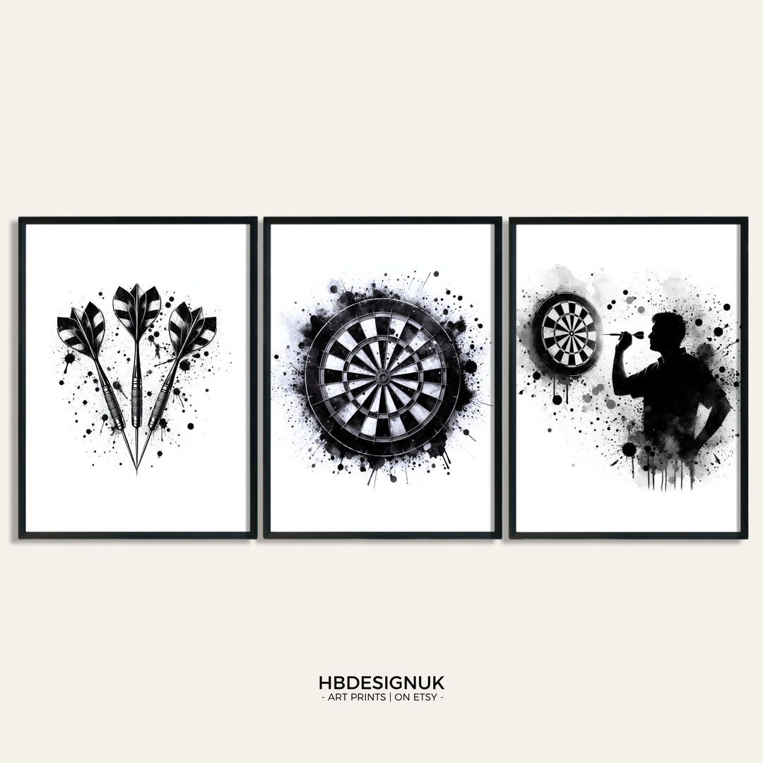 Darts Fan Gift - Set of 3 Posters | Darts Print Set | Black Watercolour ...