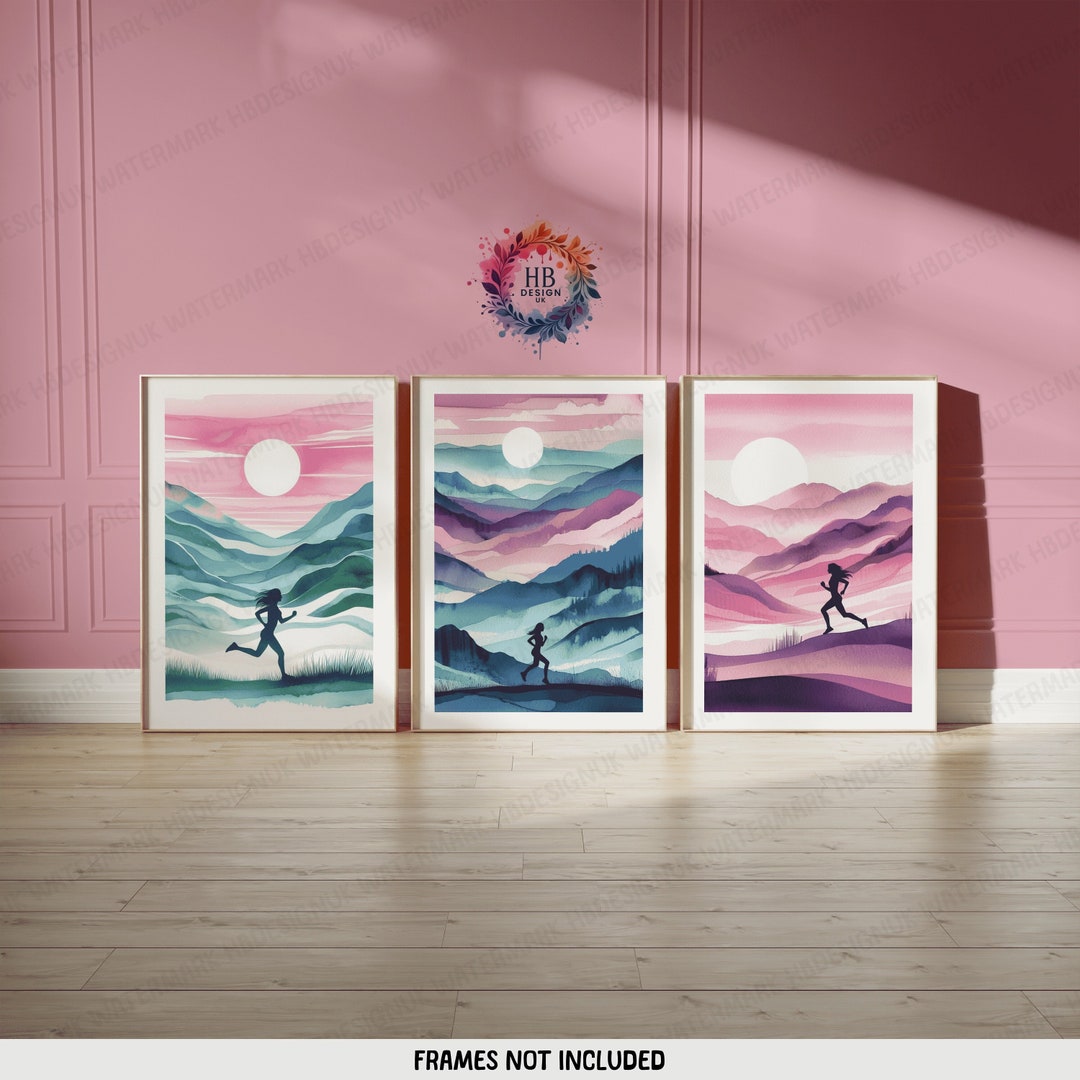 Women Running Wall Art - 3 Runner Prints | Watercolour Wall Art ...