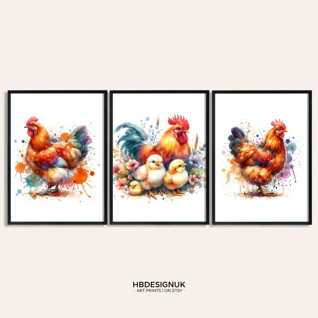 Chicken Poster Print - Set of 3 Pictures | Watercolour Chicken Prints ...