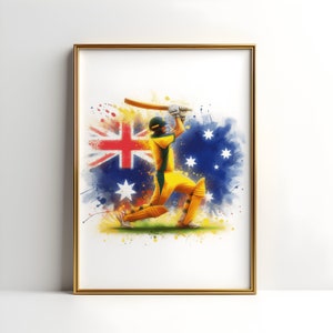 Cricket Print Set - Australia Flag Watercolour Cricket Poster Prints ...