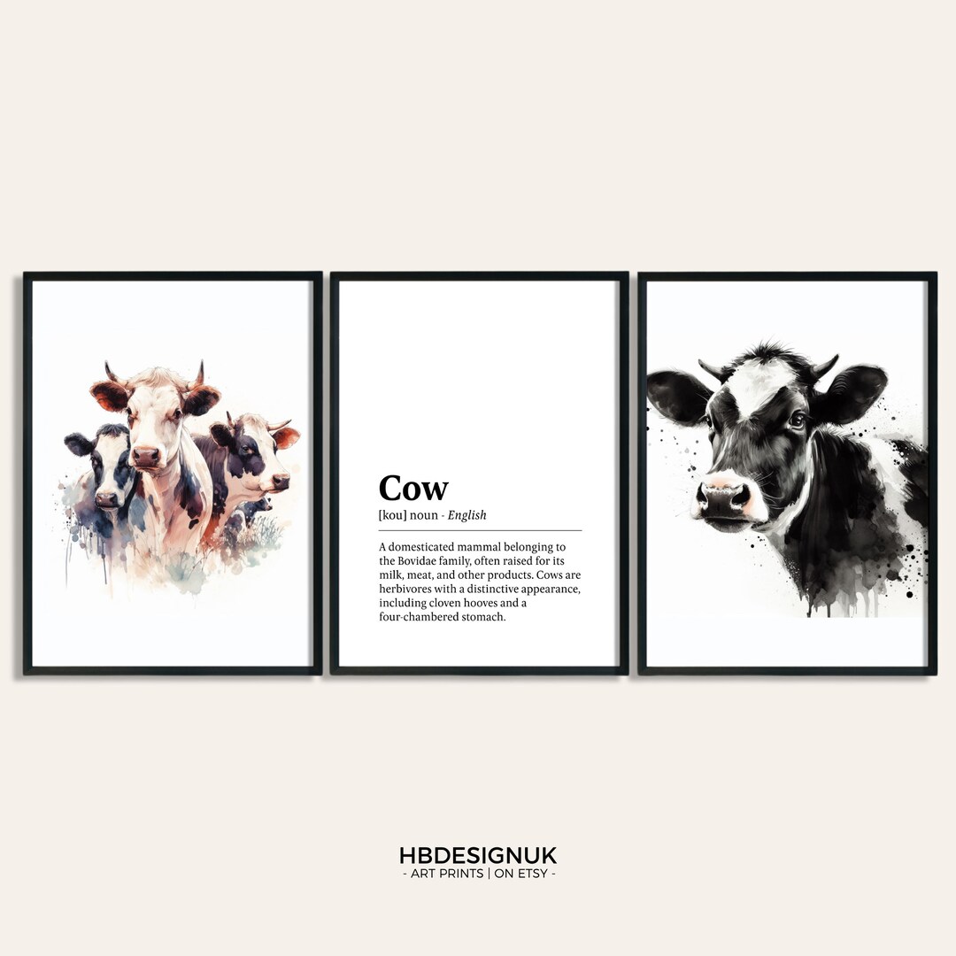 Cow Poster Set - Set of 3 Prints | Watercolour Cows Print | Wall ...