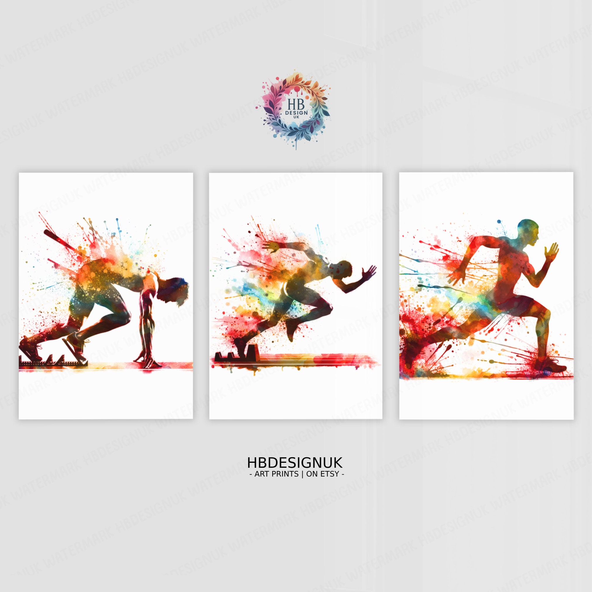 Colourful Athletics Print Set - Set of 3 Runner Posters | Sprinter Art ...