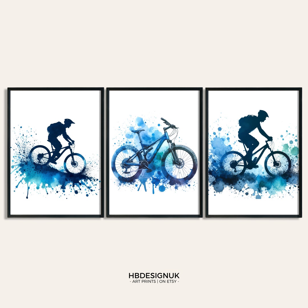 Mountain Biking Wall Art - Set of 3 Prints | Watercolor Painting ...