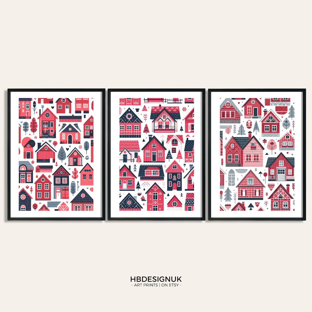 Scandinavian Houses Decor Set - 3 Scandi Style Prints | Scandi Poster ...