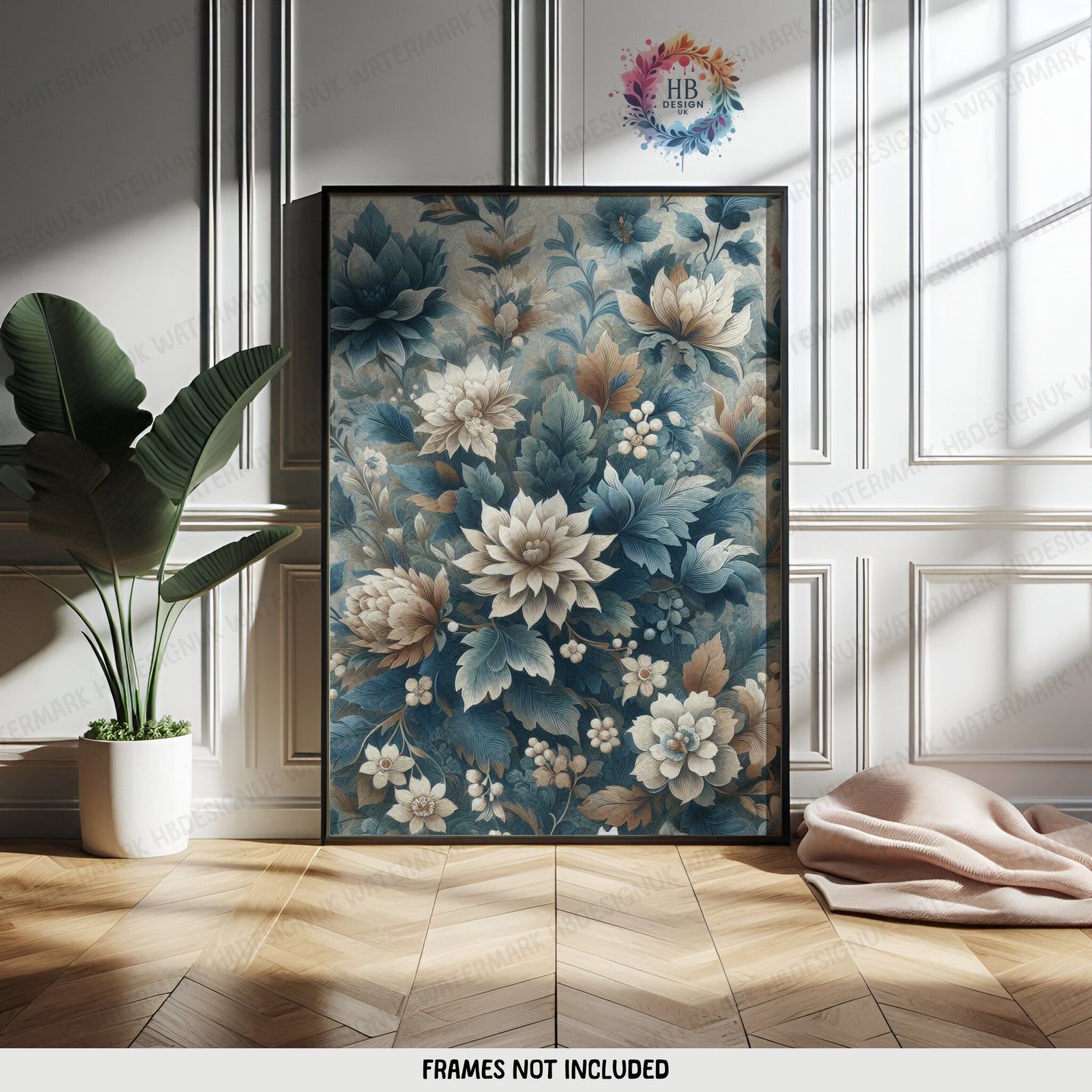 Blue Indian Floral Print Set - 3 Posters | Flower Wall Art | Vintage ...