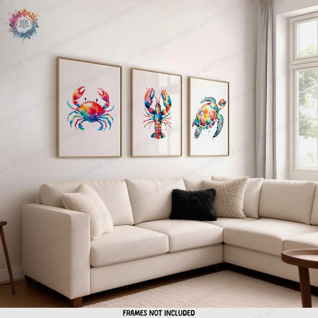 Watercolour Sea Creature Prints - 3 Colourful Posters | Painting Design ...
