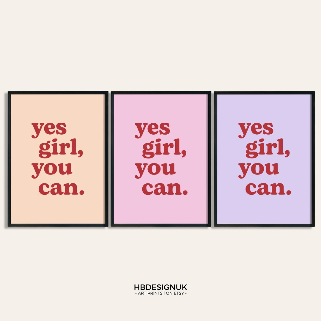 Yes Girl You Can Print Set - Positive Home Office Decor, Multicoloured ...