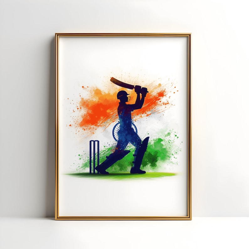 Cricket Print Set - India Flag Watercolour Cricket Poster Prints ...