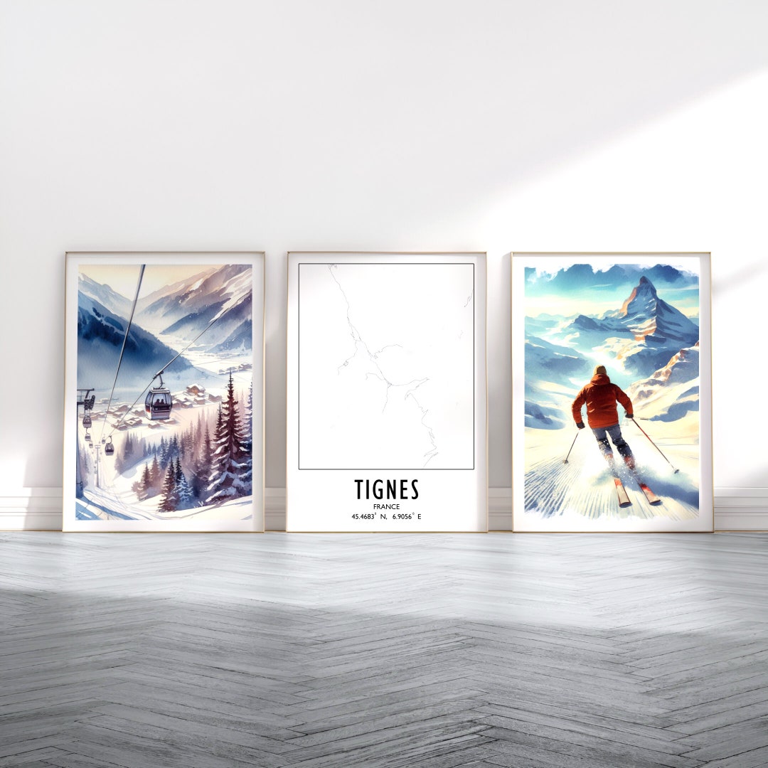 Tignes Ski Poster Set - Watercolour Alpine Print | Travel Wall Artwork ...