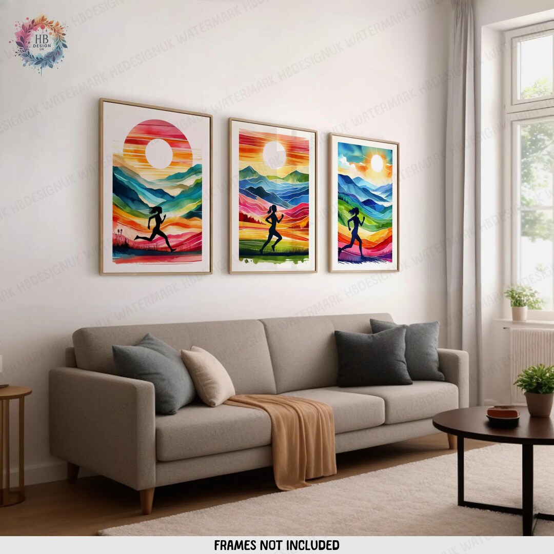 Colourful Running Wall Art - 3 Runner Prints | Watercolour Wall Art ...