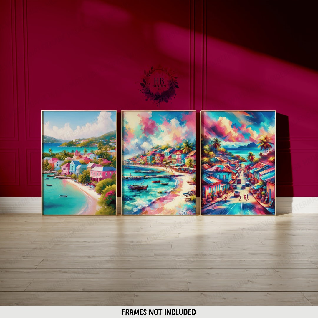Caribbean Poster Prints - Set of 3 Posters | Vintage Wall Art Decor ...