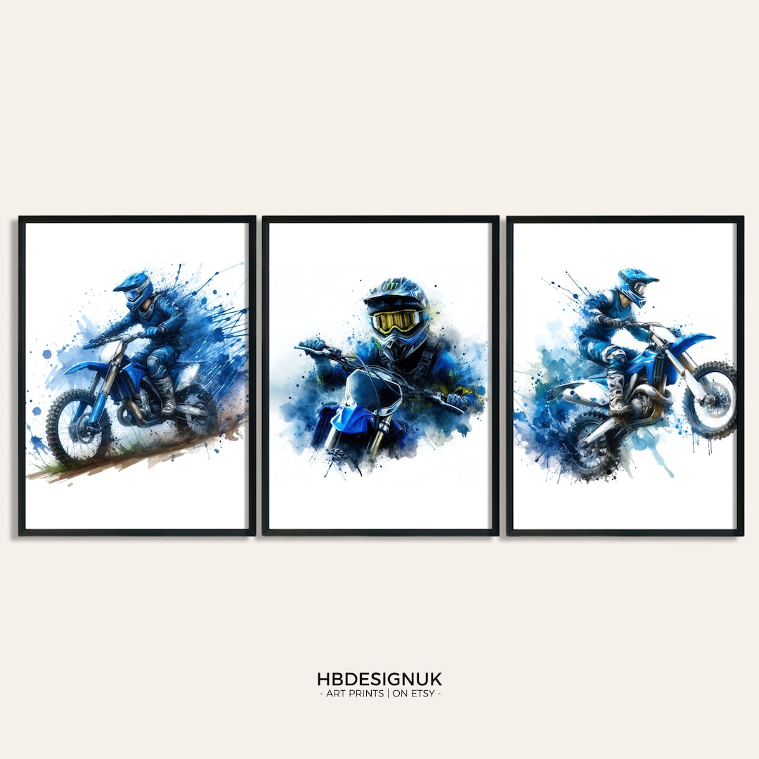 Motocross Poster Prints - Blue Set of 3 Watercolour Dirt Bike ...