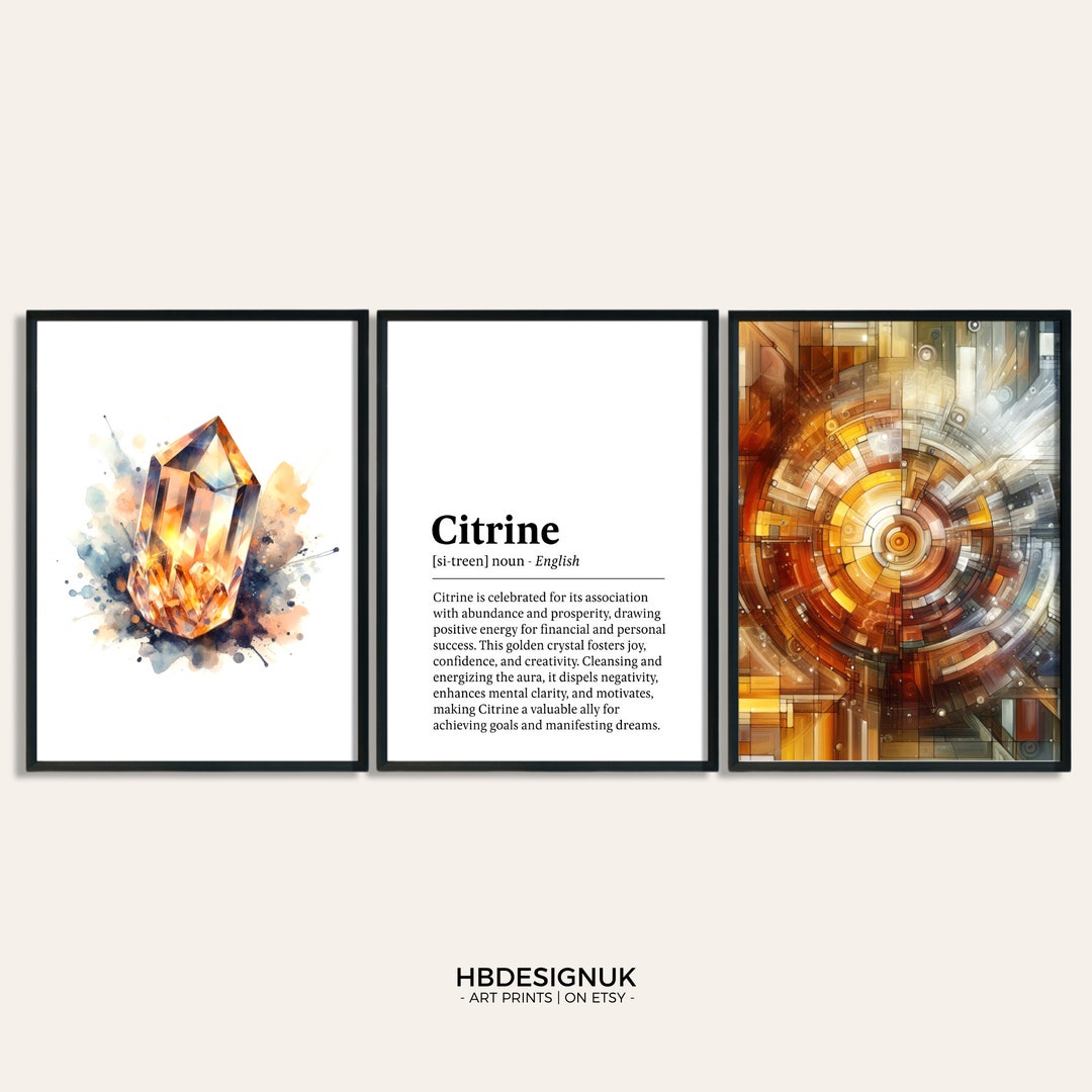 Citrine Crystal Print - Set of 3 Posters | Watercolour Gemstone Print ...