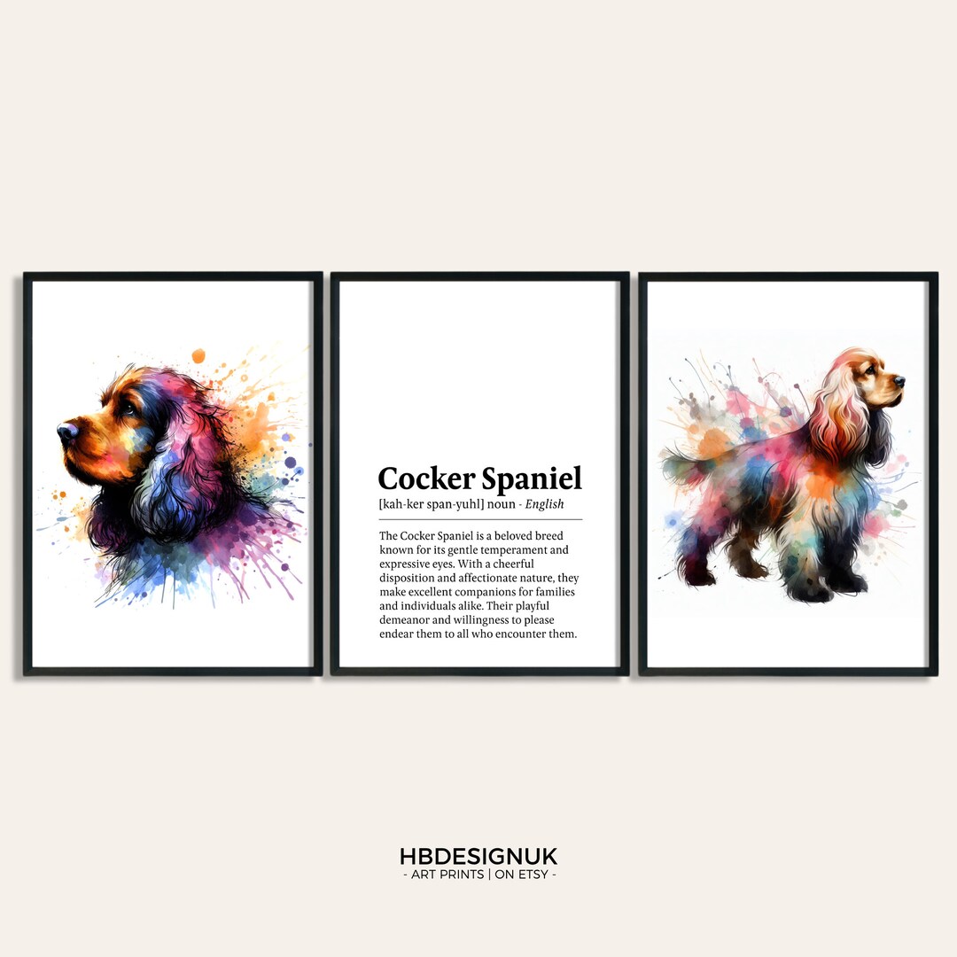 Cocker Spaniel Dog Prints - Set of 3 Posters | Watercolour Definition ...