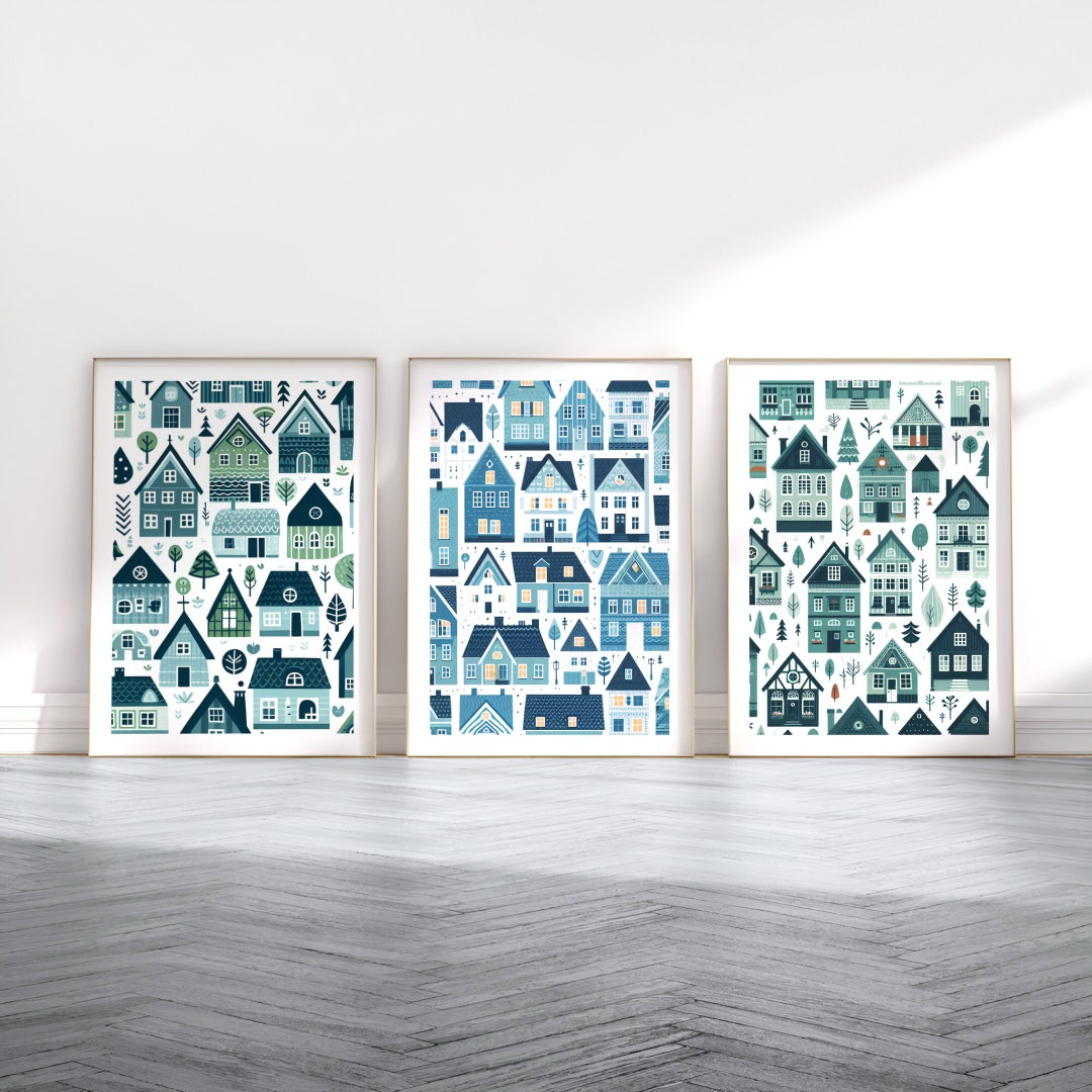 Scandi Houses Art Set - 3 Scandinavian Style Posters | Retro Artwork ...