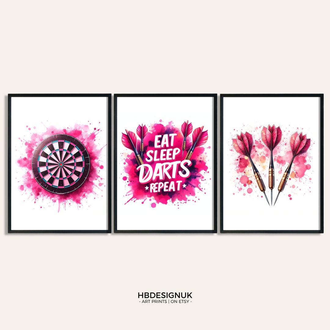 Pink Darts Print - Set of 3 Posters | Darts Print Set | Watercolour ...