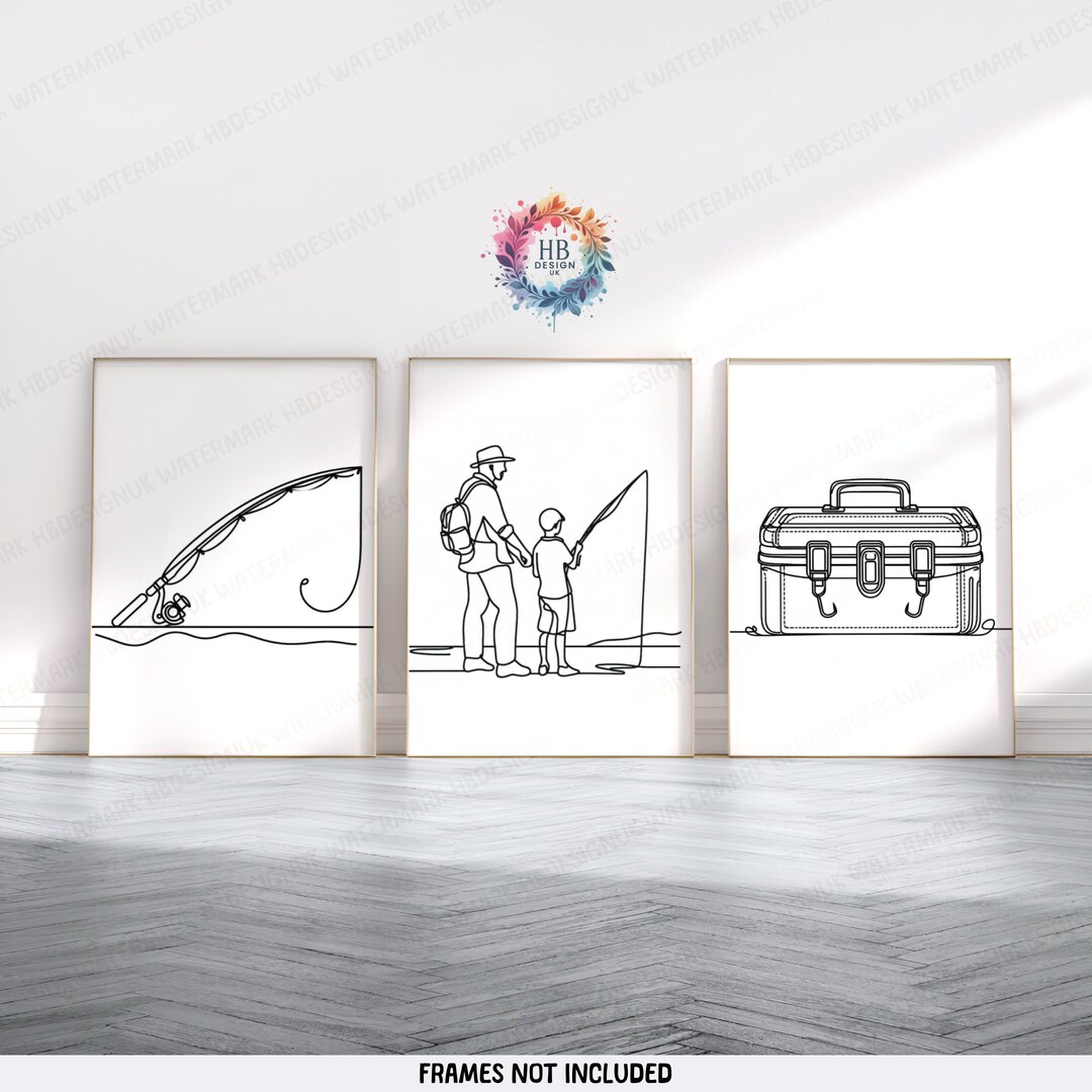 Minimalist Fishing Posters - Set of 3 Fisherman Prints | Fishing Gifts for Men | Line Drawing ...