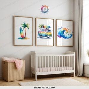 Colourful Surfing Print Set - 3 Posters | Surfer Wall Art | Kids Surf ...