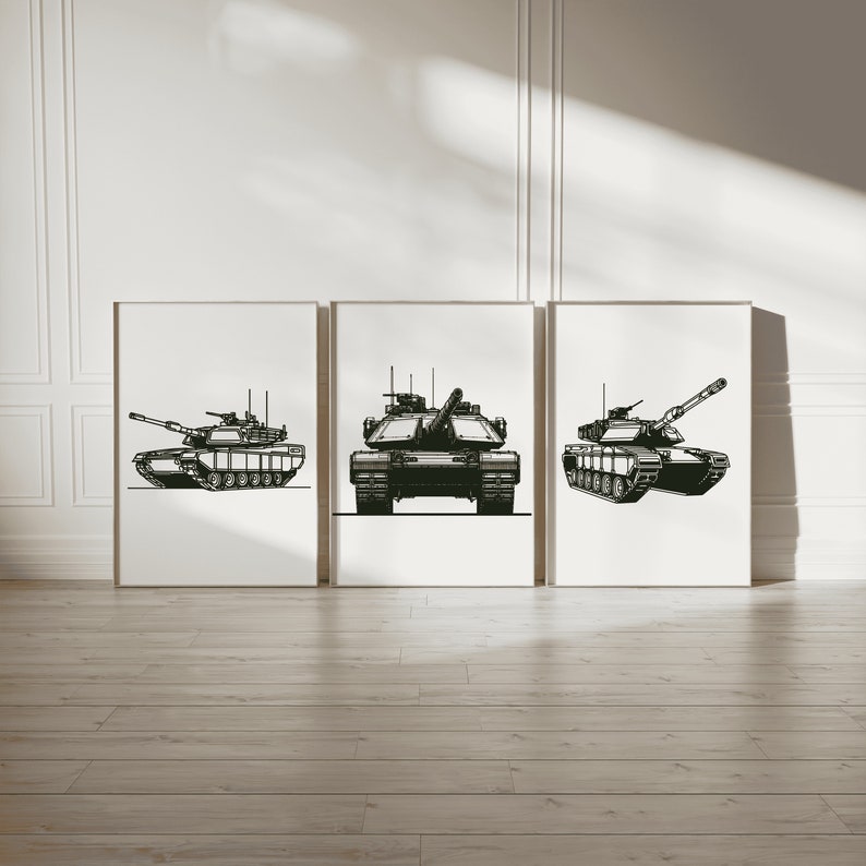 Military Tank Print Set 3 Tanks Posters Watercolour Design Boys Room ...