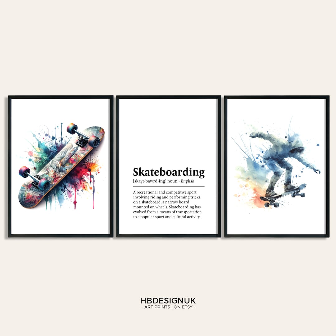 Skateboarding Print Set, Poster Set of 3 | Watercolor Painting ...
